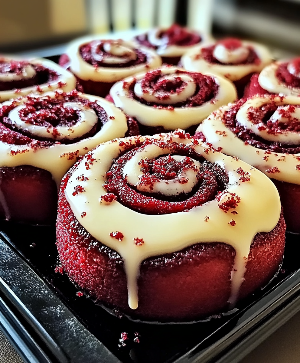 Heavenly Red Velvet Cinnamon Rolls - Snack On Meat