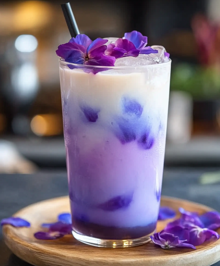 Iced Butterfly Pea Flower Tea Latte - Snack On Meat