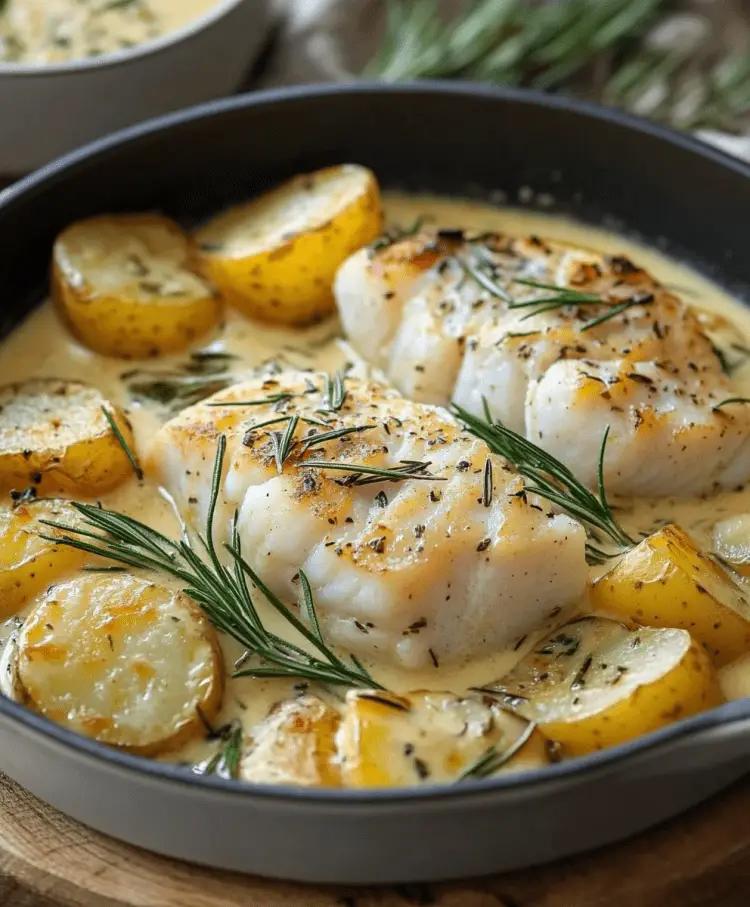 the best Cod & Potatoes in Rosemary Cream Sauce - Snack On Meat