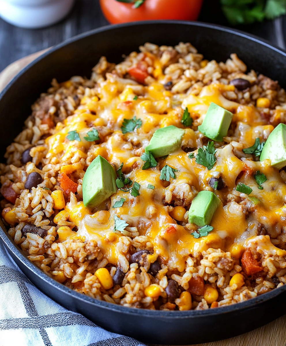 Cheesy Taco Rice Skillet - Snack On Meat