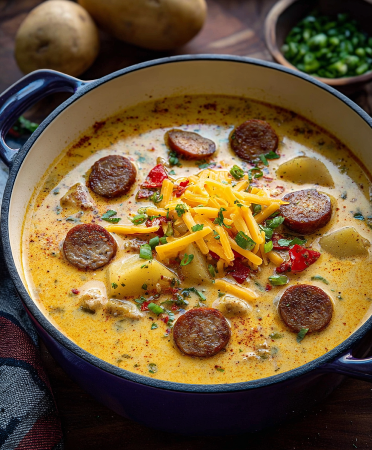 Spicy Cajun Potato Soup with Sausage and Cheese - Snack On Meat
