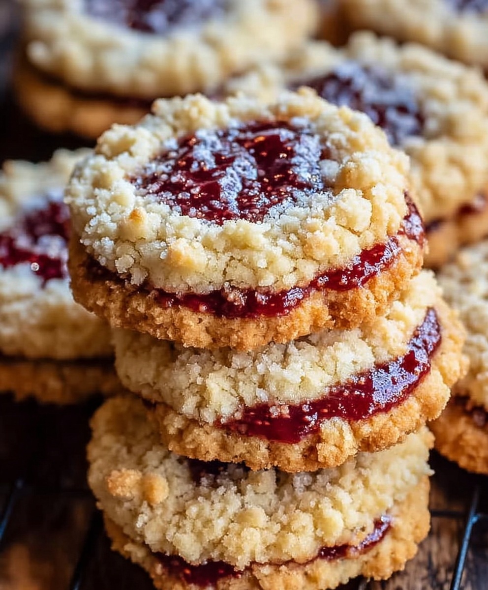 Buttery Raspberry Crumble Cookies with Sweet Jam Filling - Snack On Meat