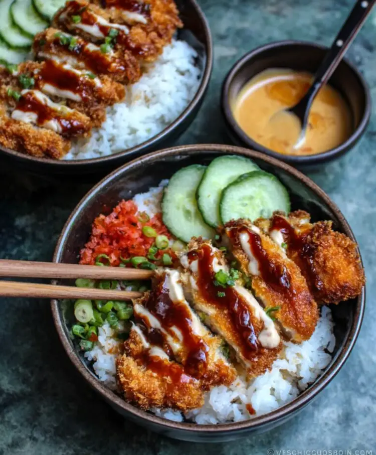 Crispy Japanese Katsu Bowls with Homemade Tonkatsu Sauce - Snack On Meat