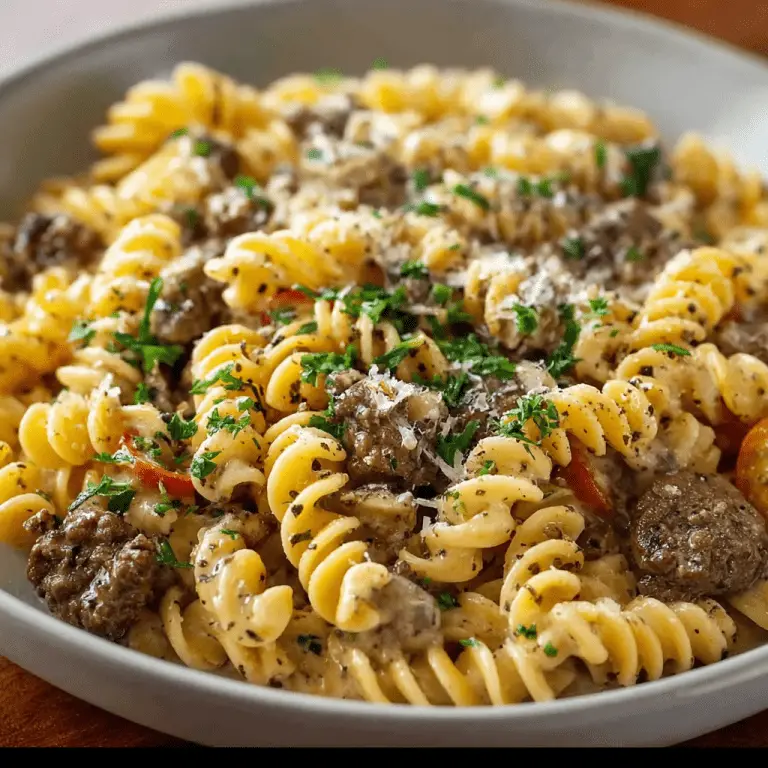 Beef and Rotini in Garlic Parmesan Sauce - Snack On Meat