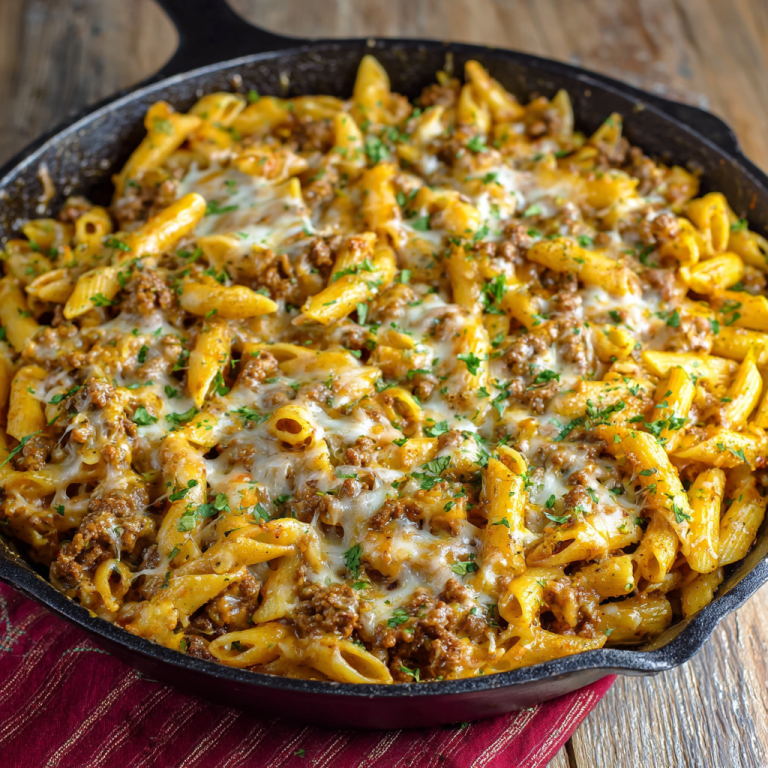 Cheesy Ground Beef Pasta Skillet – A Quick & Flavorful One-Pot Dinner ...