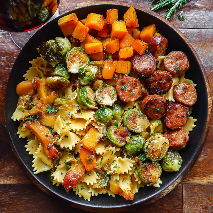 Autumn Dinner with Sausage, Pasta, Brussels Sprouts, and Butternut ...