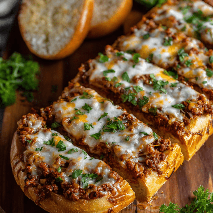 Sloppy Joe Garlic Bread - Snack On Meat