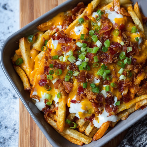 Simple Loaded Fries Cheesy Crispy And Totally Addictive Snack On Meat
