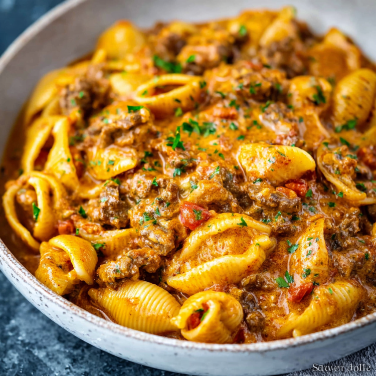 Creamy Beef and Shells - Snack On Meat