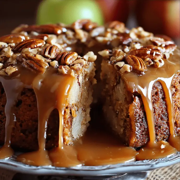 Apple Pecan Cake with Caramel Glaze - Snack On Meat