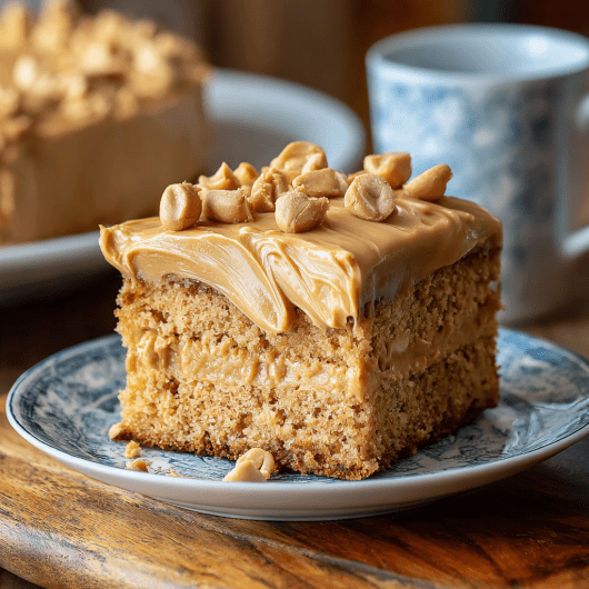 Peanut Butter Sheet Cake with Fluffy Peanut Butter Frosting - Snack On Meat