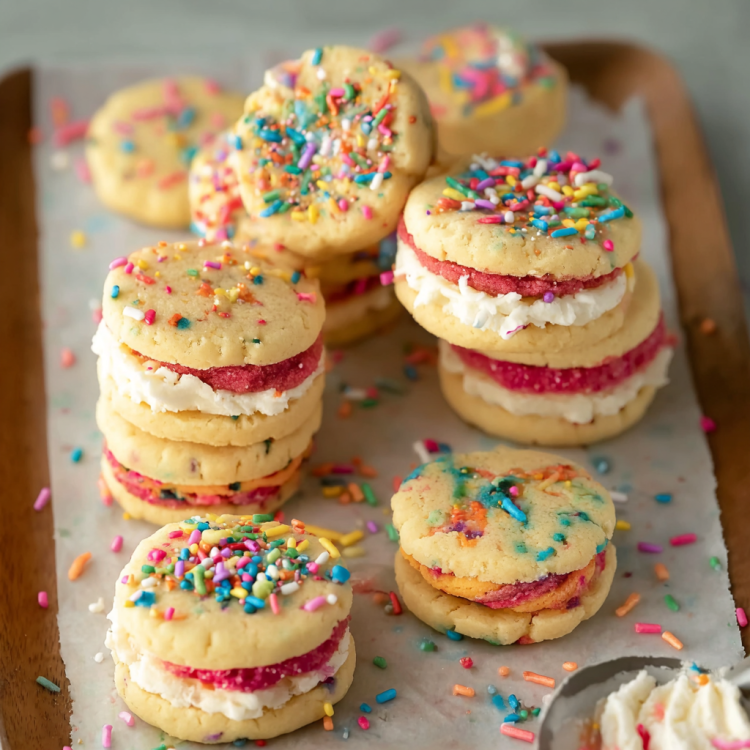 Funfetti Shortbread Sandwich Cookies with Frosting - Snack On Meat