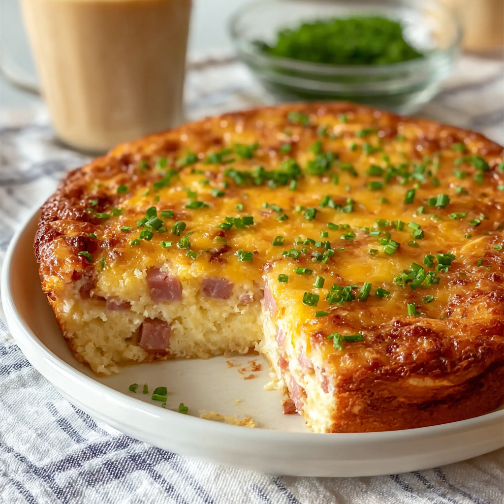 Easy Bisquick Impossible Ham & Cheese Pie - Snack On Meat