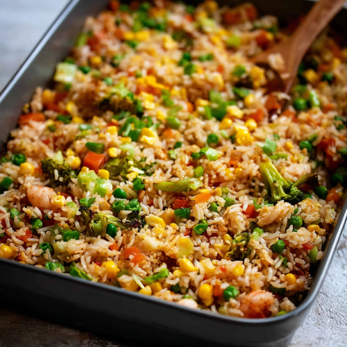 Easy Dump-and-Bake Fried Rice (No Wok Needed!) - Snack On Meat