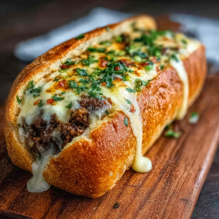 Cheesesteak-Stuffed Garlic Loaf - Snack On Meat