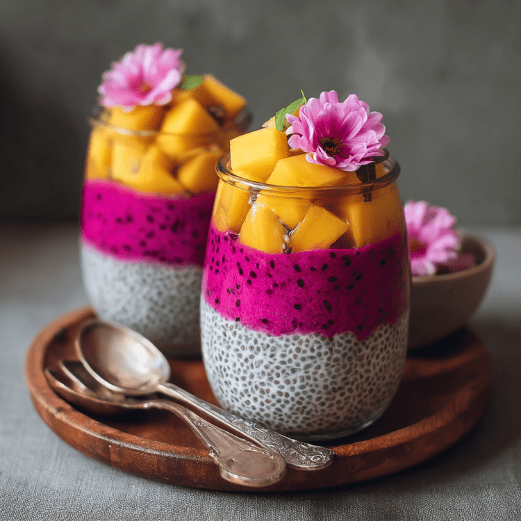 Mango and Dragon Fruit Chia Pudding - Snack On Meat