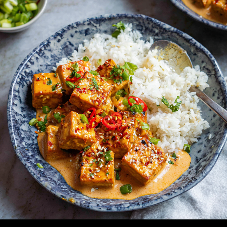 Spicy Tofu with Creamy Coconut Sauce - Snack On Meat