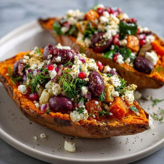 Mediterranean Stuffed Sweet Potato Boats - Snack On Meat