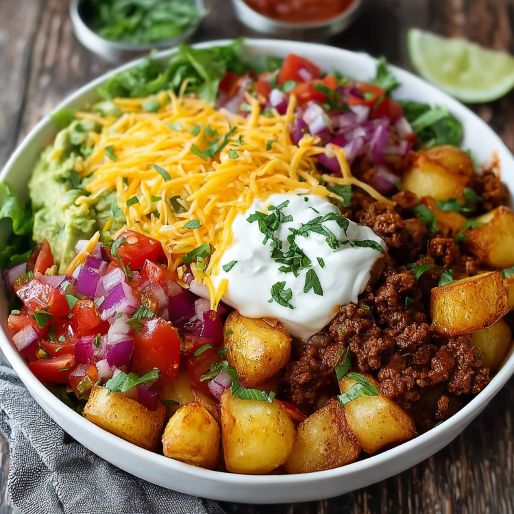 Loaded Potato Taco Bowl (Crispy, High-Protein Dinner) - Snack On Meat