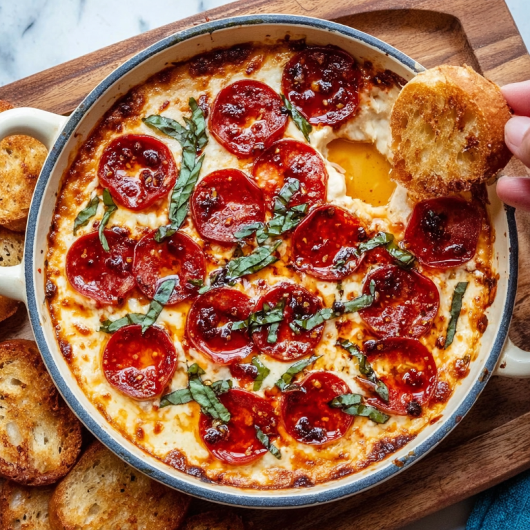 Hot Honey & Basil Pepperoni Pizza Dip - Snack On Meat