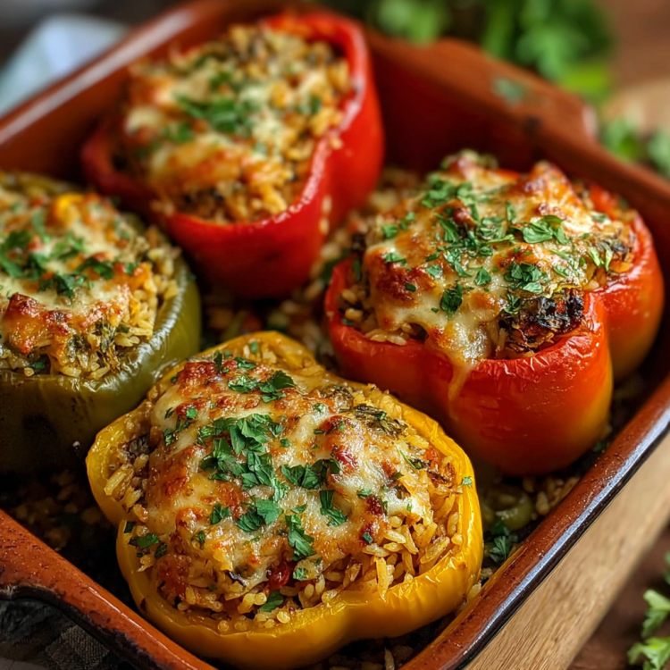 Easy Vegetarian Stuffed Bell Peppers with Rice - Snack On Meat