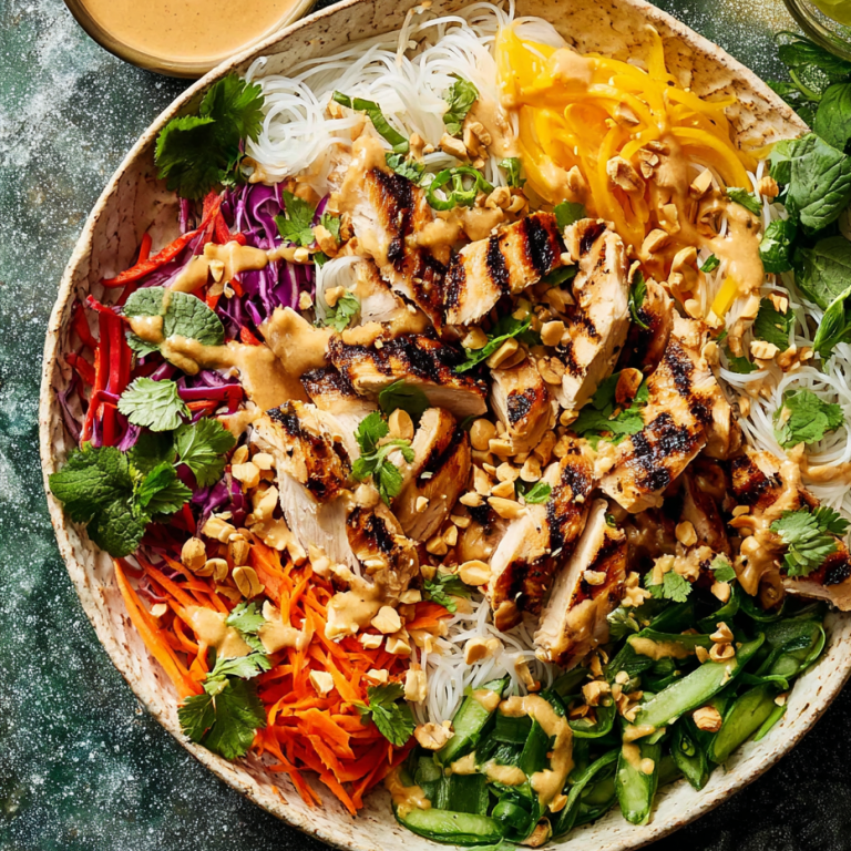Grilled Chicken Spring Roll Bowls with Peanut Sauce - Snack On Meat