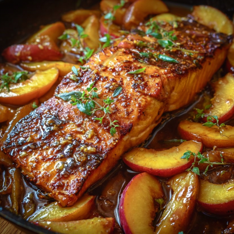 Bourbon Peach Roasted Salmon - Snack On Meat